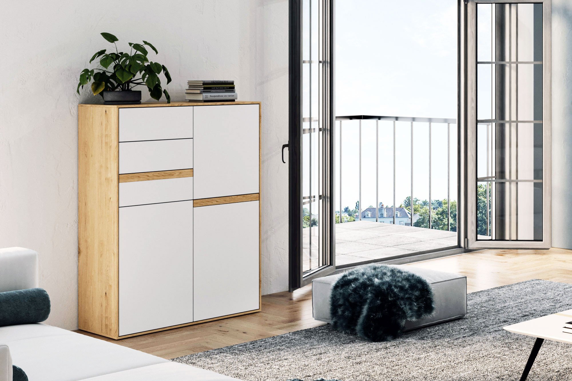 Highboard Calea CE79 Lack weiß/ Wildeiche natur von Gwinner | Möbel ...